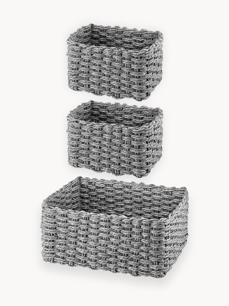 Корзинка плетеная 3 шт El Casa, серый, 1 корзинка - 28х22х14 см, 2 корзинки - 18х14х11 см, набор