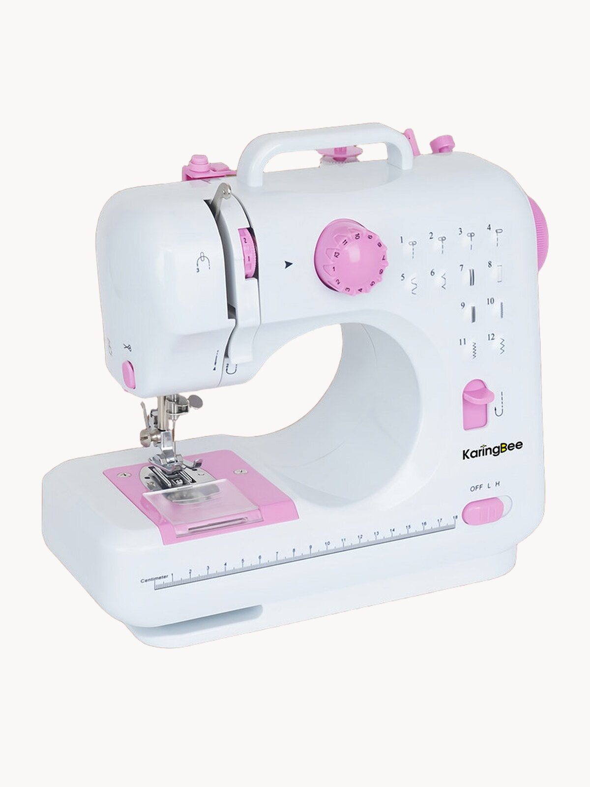 Швейная машина KaringBee FHSM-505, розовая, электрическая от сети и батареек, реверс, регулировка скорости, нитевдеватель и подсветка,12 видов строчек