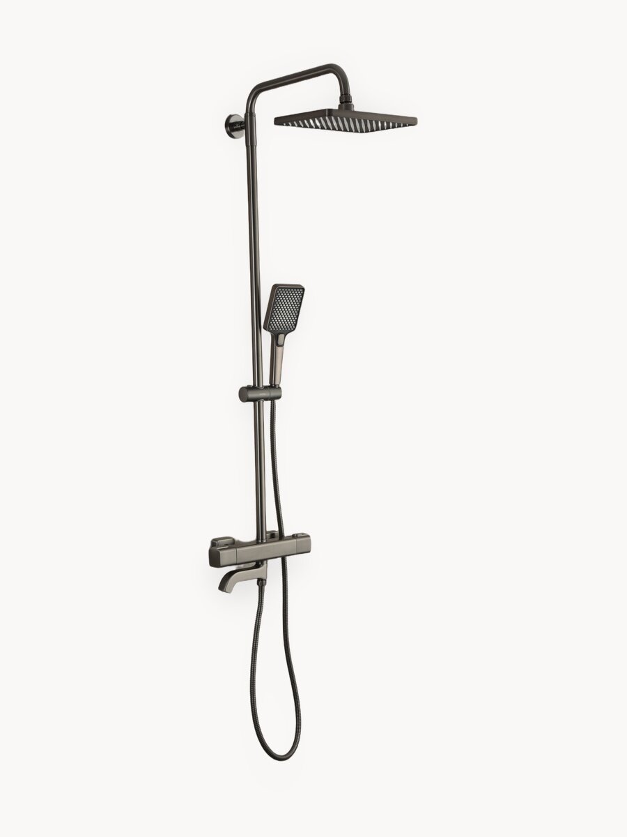 Душевая стойка GAPPO G2491-9 с термостатом, со смесителем, тропический душ, латунь/оружейная сталь