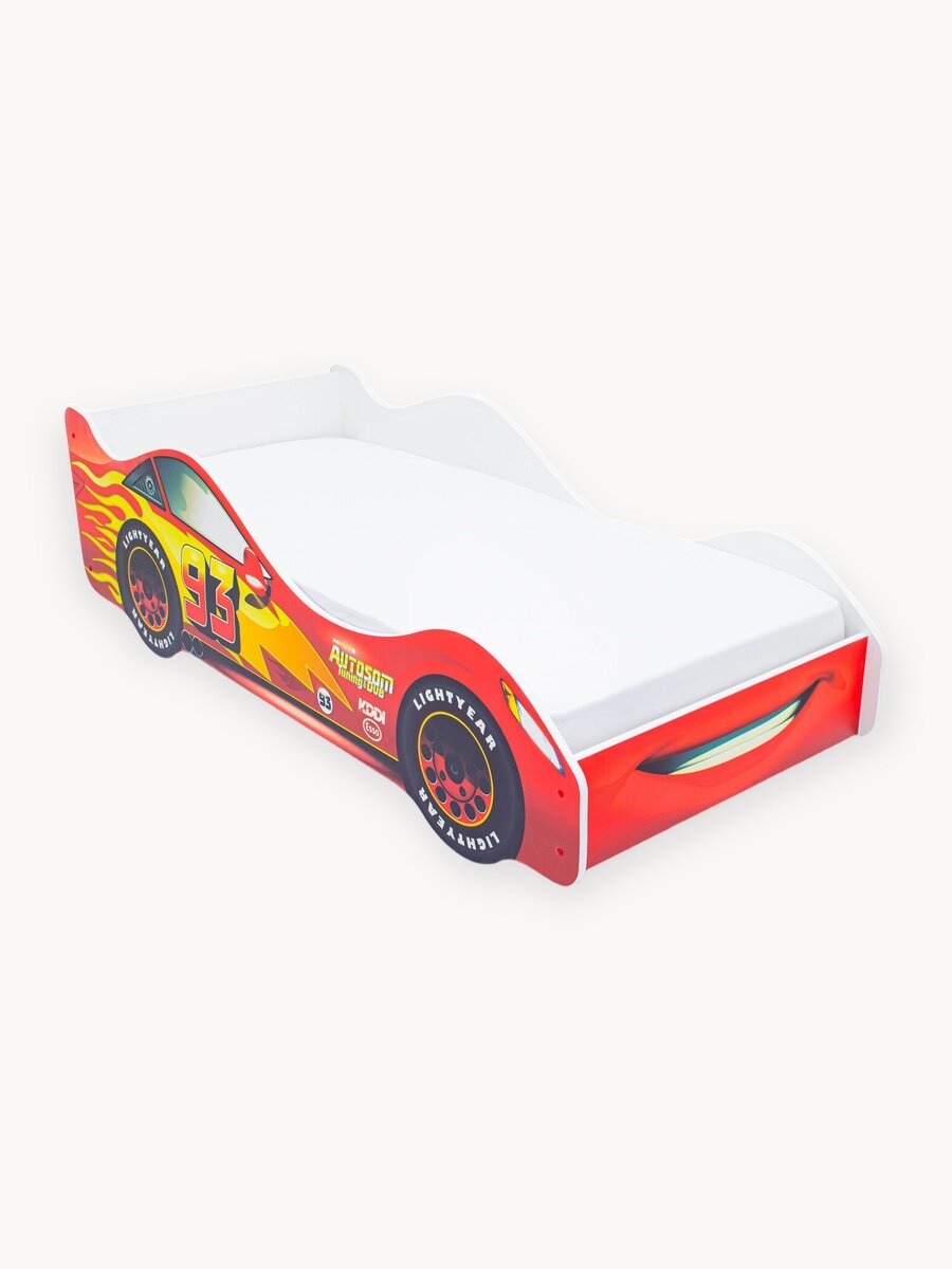 Детская кровать машина Тачка красная с ортопедическим основанием и бортиком