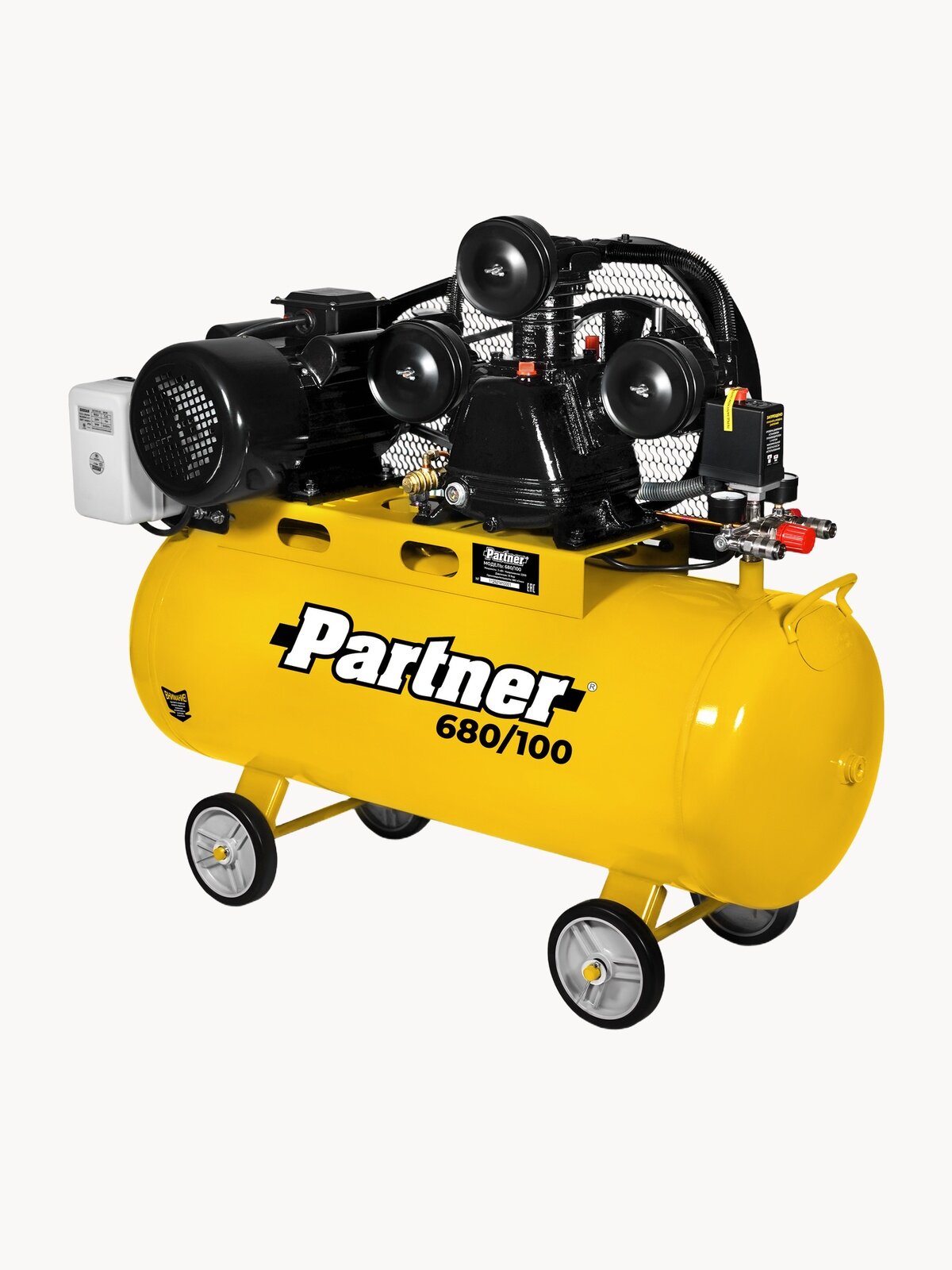 Компрессор воздушный масляный Partner 680/100 ( 680л/мин, 100л ресивер, 3 кВт, 220В, ременный привод )
