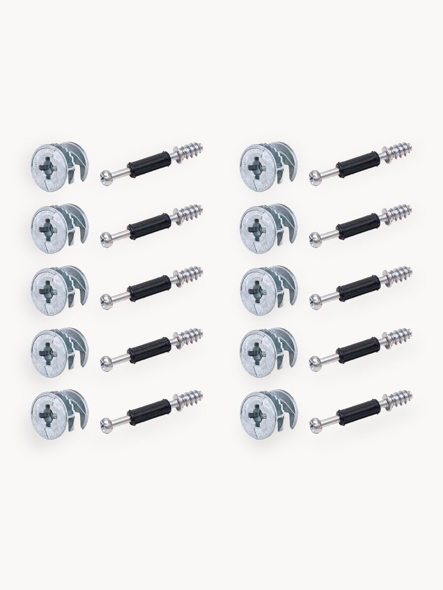 Эксцентриковая стяжка, металл/пластик, серебристая, комплект из 10 шт