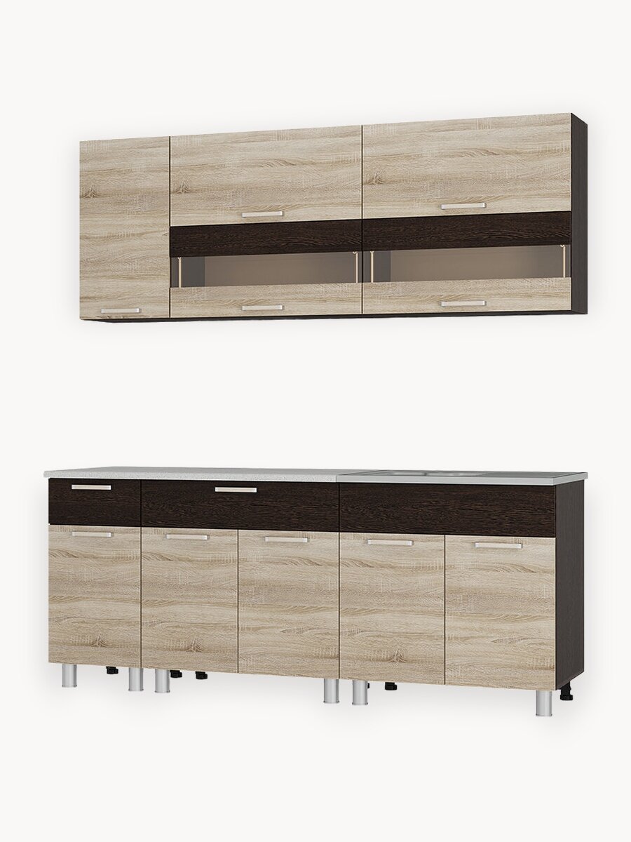 ARNIKA Кухонный гарнитур, готовая кухня 2м со столешницей "Монтана" сонома/венге