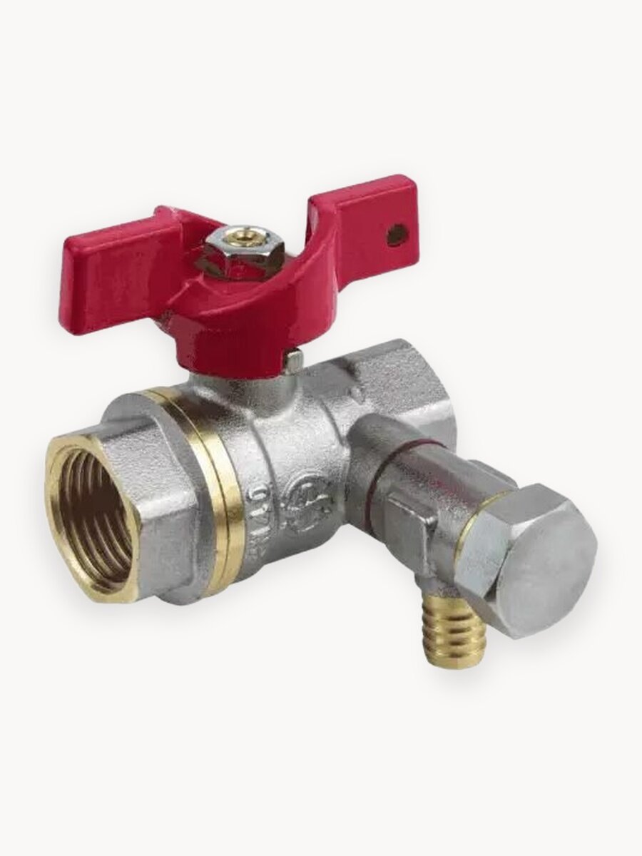 Кран шаровой со спускником Ду15 (1/2") Вн-Вн, Ру40 полнопроходной, латунь никель, ручка бабочка, 1013 Aquasfera