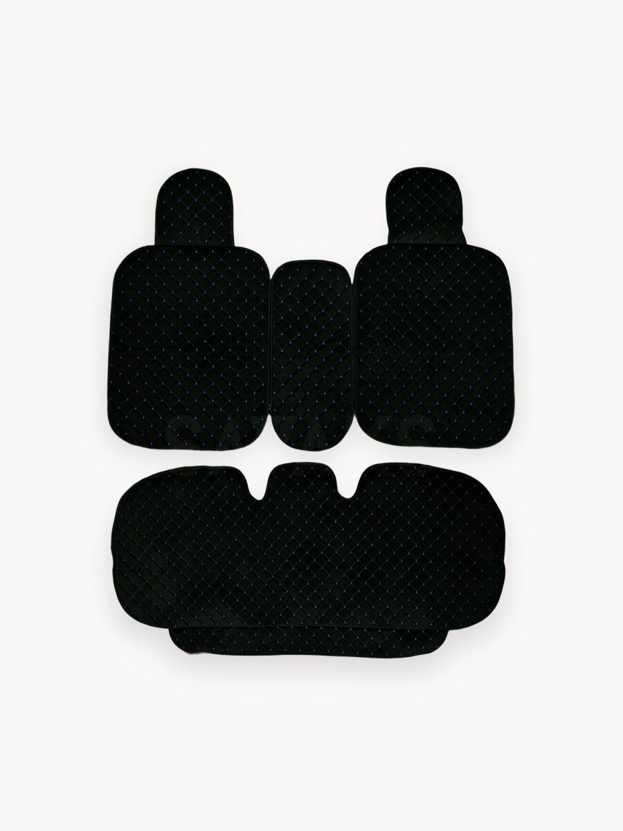 Накидки автомобильные комплект в салон, универсальные, велюр черный с синей строчкой.