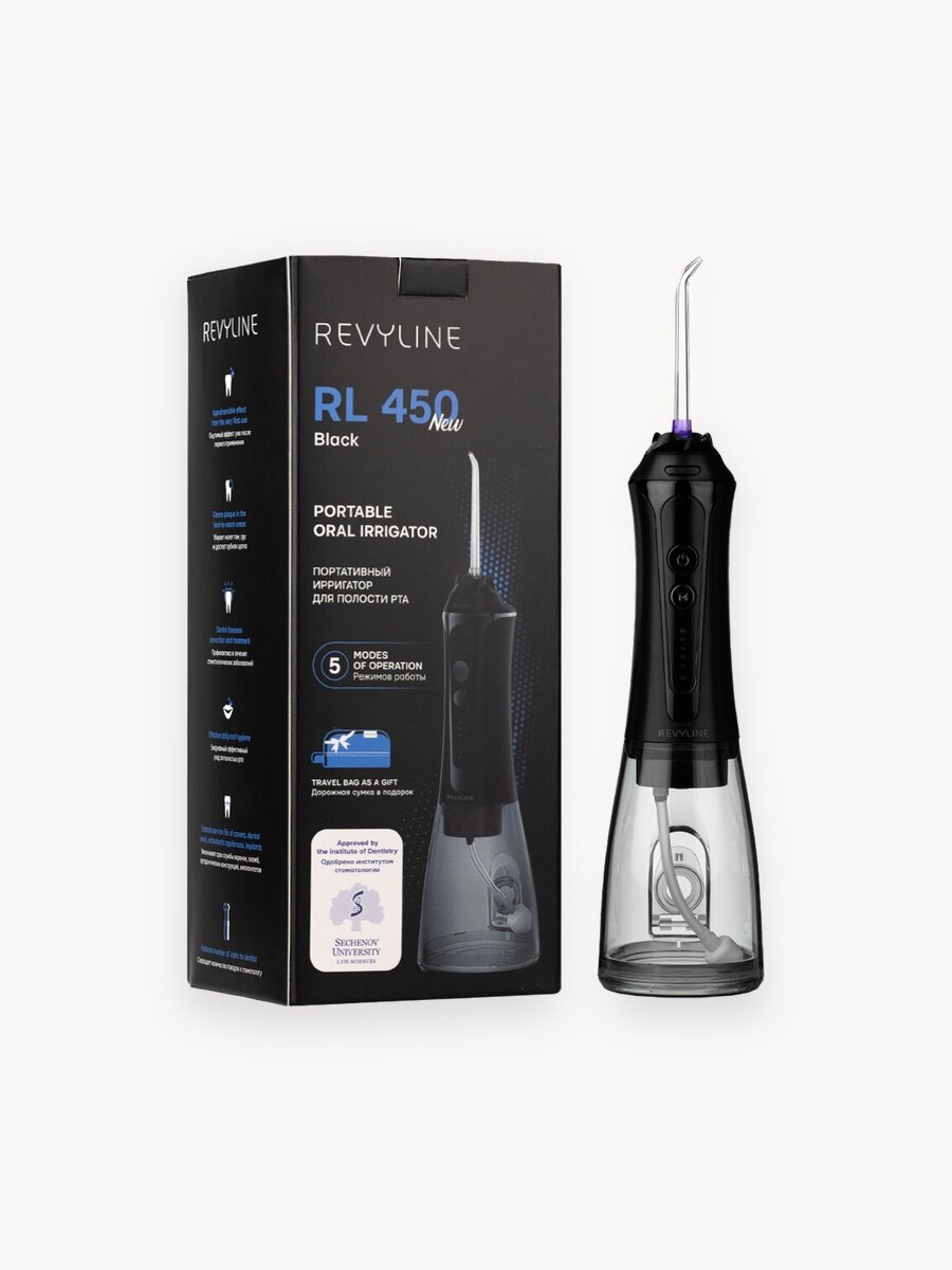 Ирригатор Revyline RL 450, 5 режимов, питание от аккумулятора, черный