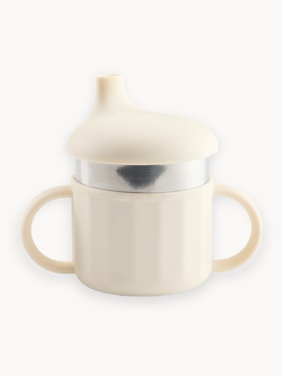 15078, Поильник с ручками 3в1 Happy Baby, бутылочка для кормления, силиконовая, с носиком и трубочкой, 220 мл, кремовый