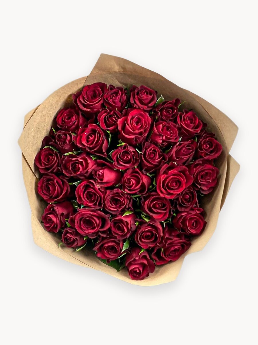 Букет Букет Маркет "Красные розы", монобукет, на стеблях, 33 розы, 40 см