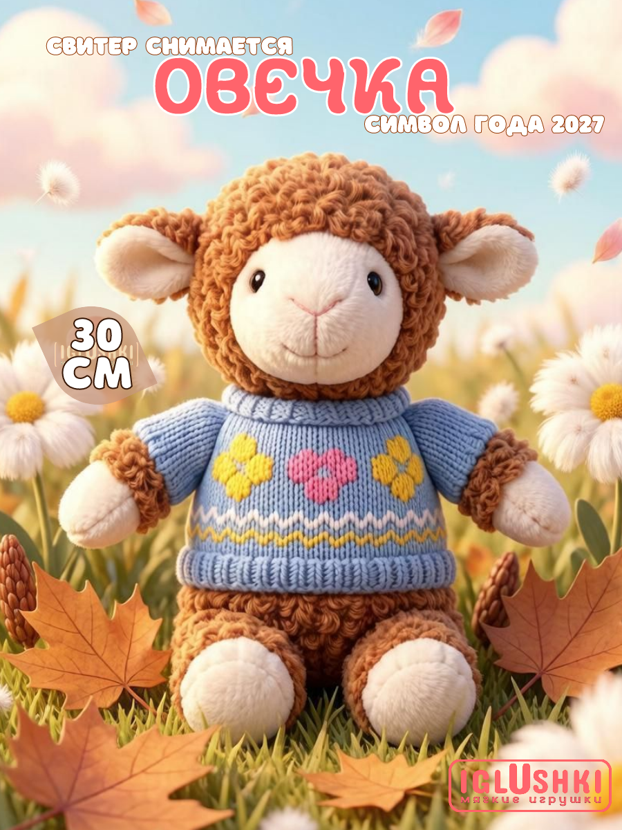 Мягкая игрушка овечка в свитере 30 см / Коза плюшевая игрушка символ года 2027