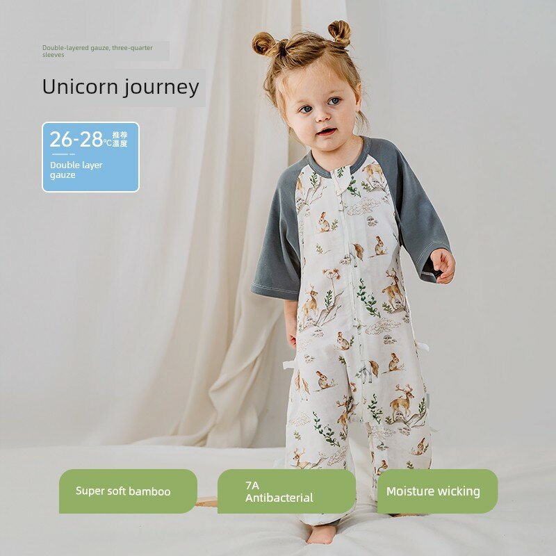 ELLEbaby Хлопковый муслин детский спальный мешок с рисунком Единорог Путешествие, рукав 3/4, для роста 55-80 см (размер