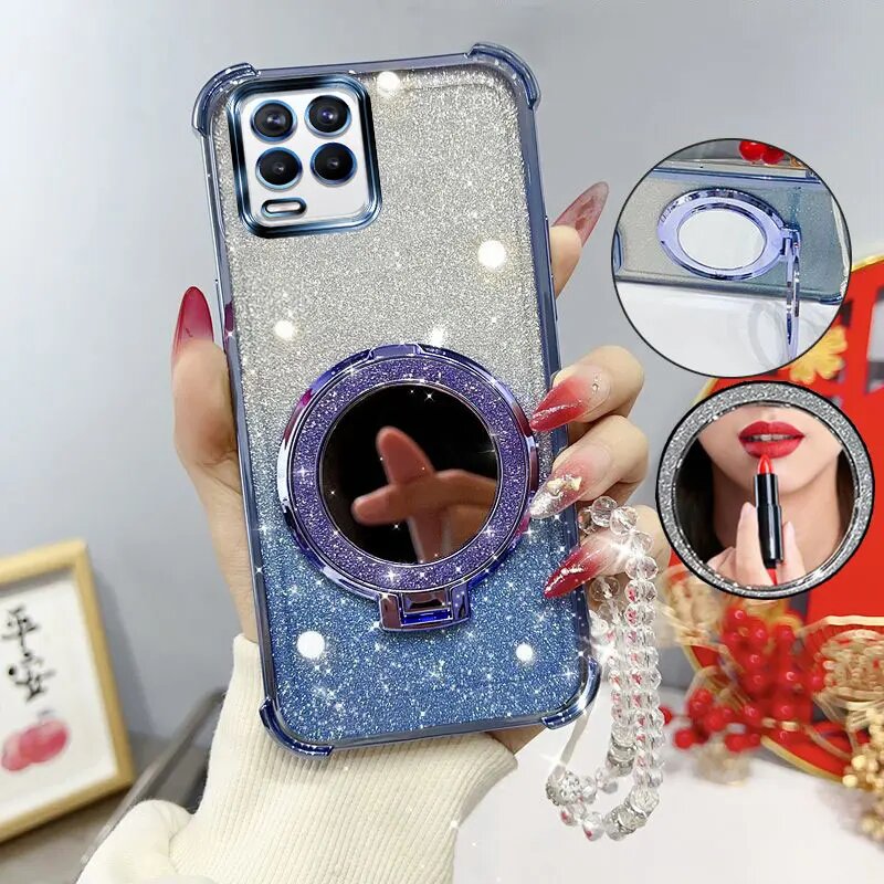 Чехол с зеркалом и блестками для Realme 8 Pro Pink