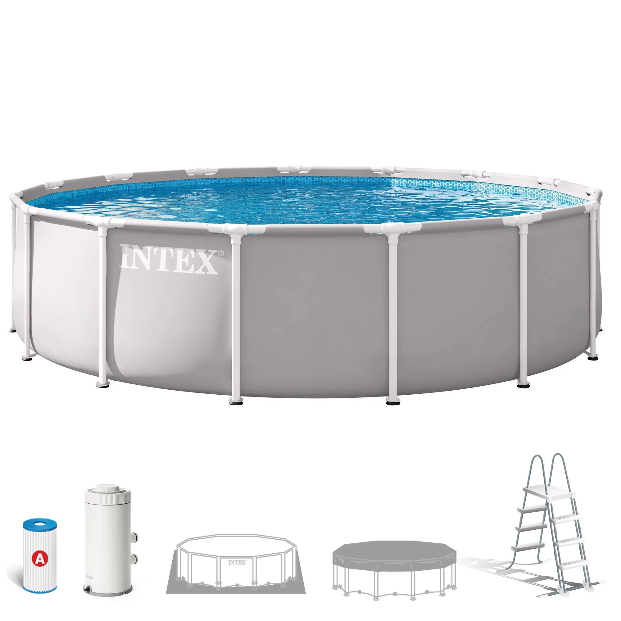 26724 Intex Каркасный бассейн Prism Frame 457х107см, 14614л, фил.-насос 3785л ч, лестница, тент, подстилка