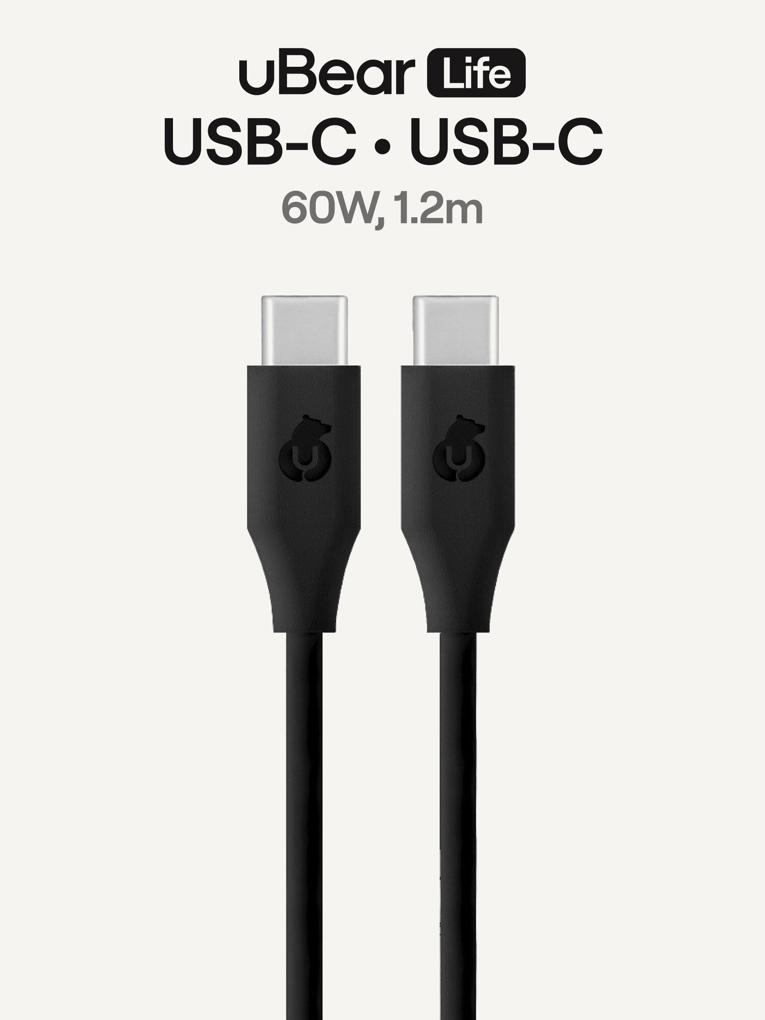 Кабель зарядный uBear Life USB-C/USB-C (Type-C), 60Вт 1,2 метра