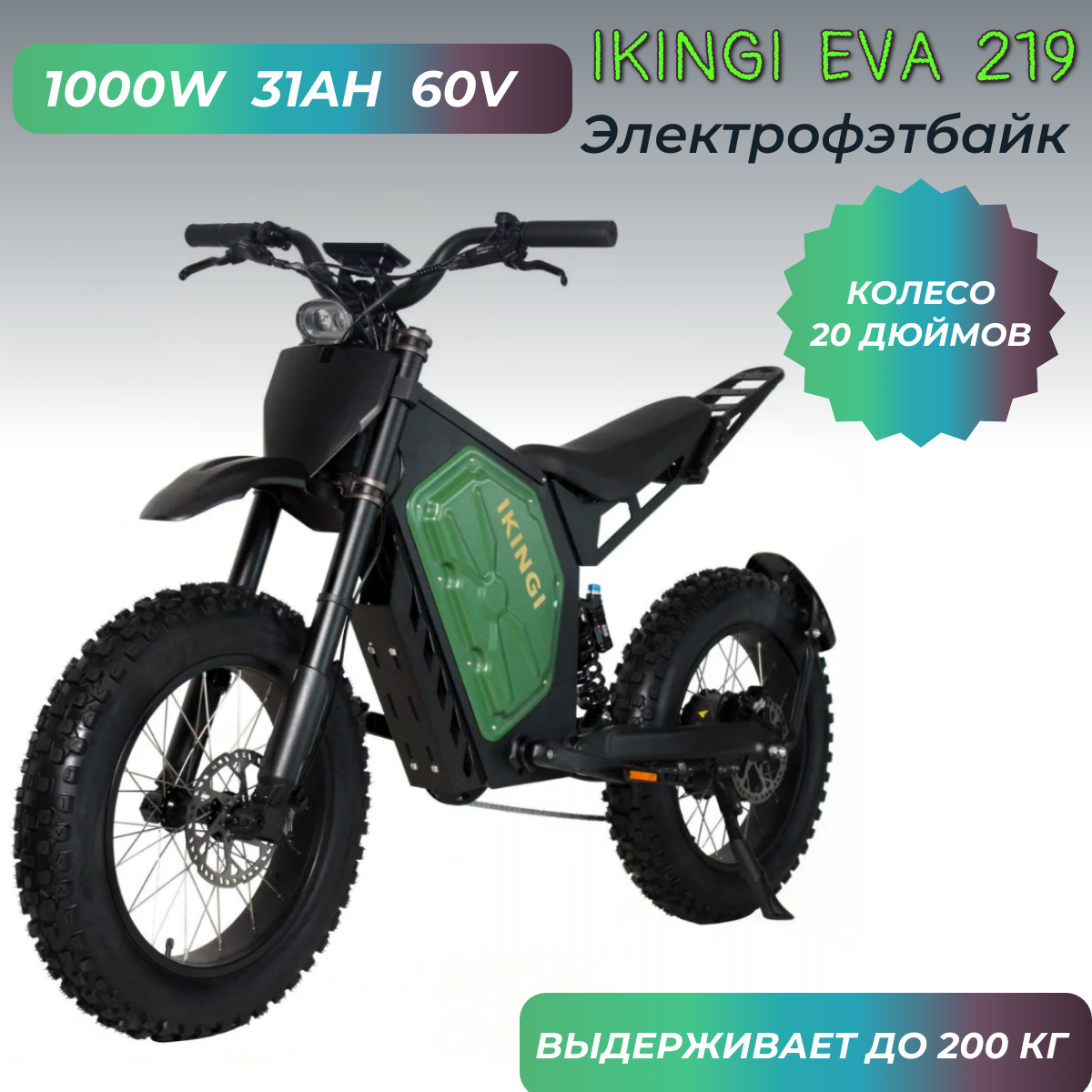 Электровелосипед Ikingi EVA 219 (хищник), 1000W / 60V / 31 Ah