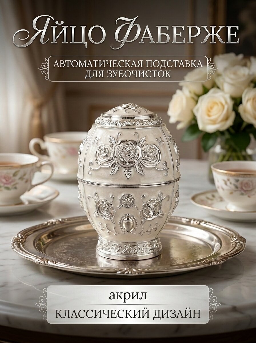 Подставка для зубочисток "Яйцо Фаберже", акрил, с крышкой, серебристая