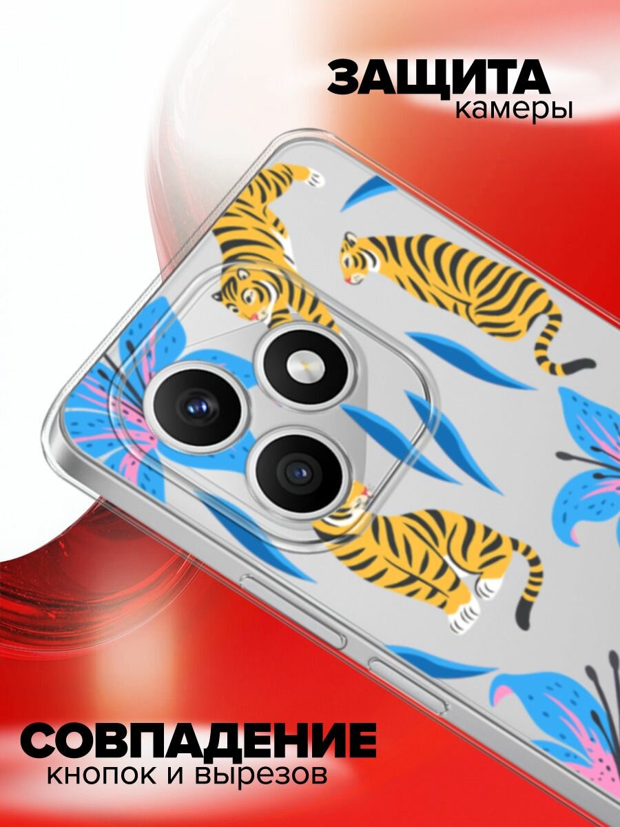 Силиконовый чехол на Honor X8d / Хонор X8d с принтом Пять тигров 2 — фото 1