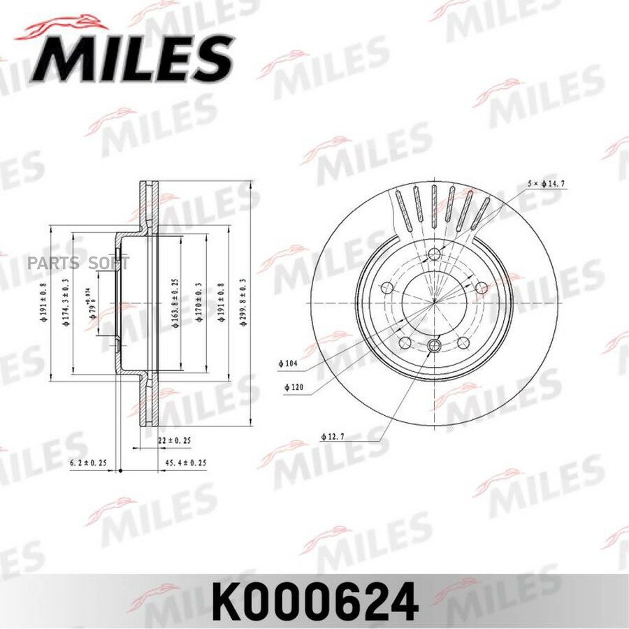 MILES K000624 Диск тормозной передний вентилируемый BMW 3 E46 318-328 98-/Z4 2.5-3.0 03- D=300 мм. (ISO 9001). ()