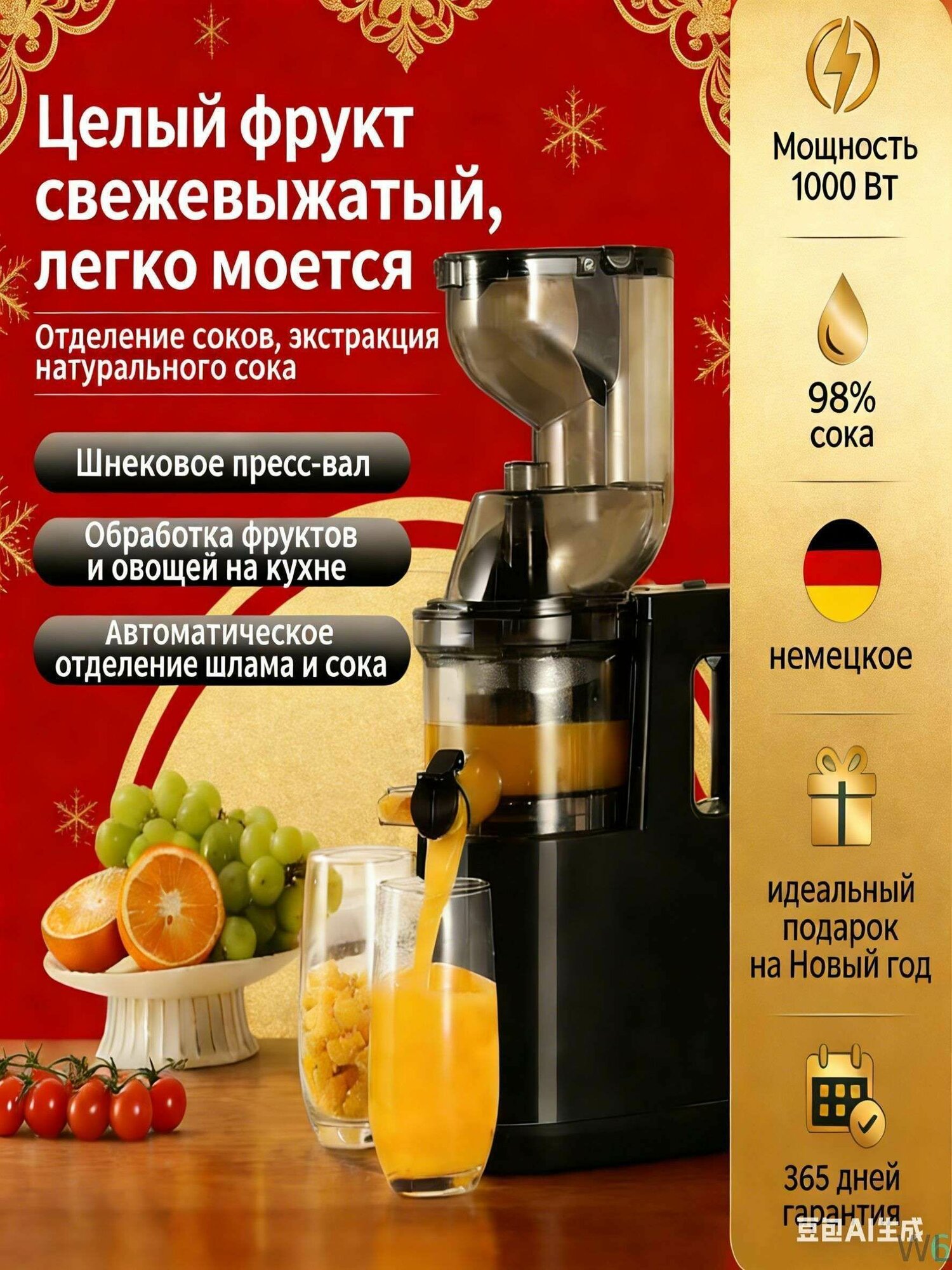 Соковыжималка электрическая шнековая PNLEP3, черный матовый