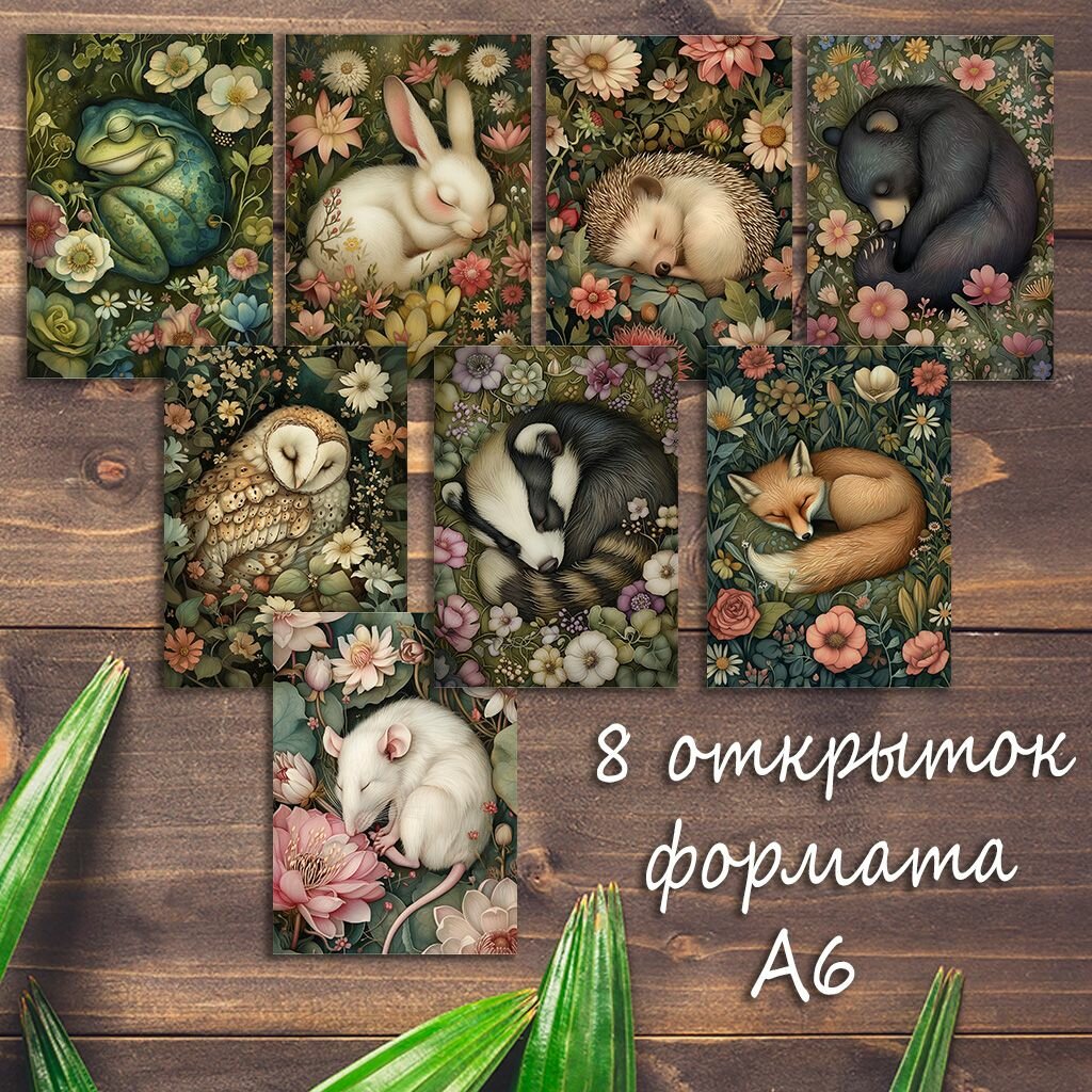 Большой набор открыток Животные, 8 штук