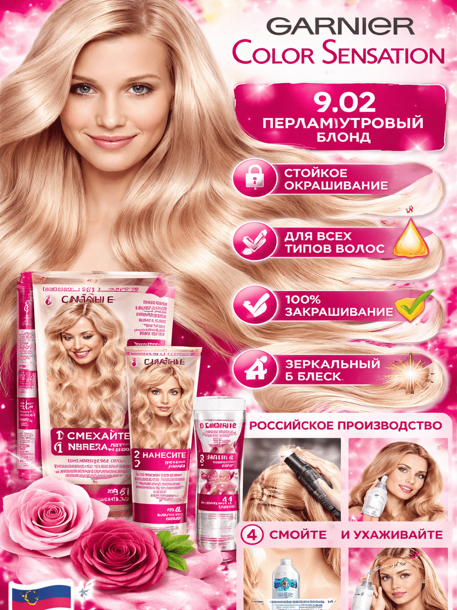 Крем-краска для волос Garnier Color Sensation Перламутровый блонд 9.02, 110мл