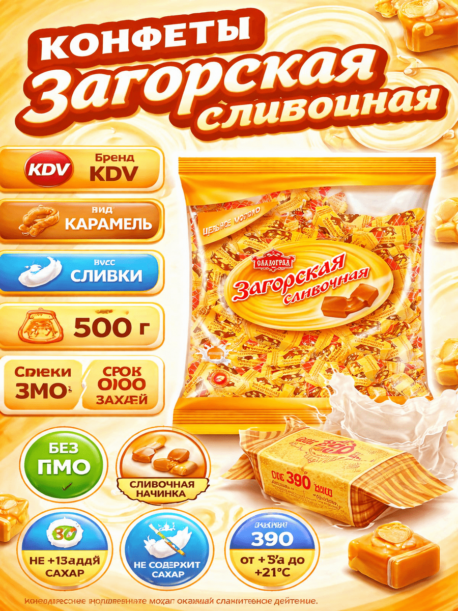 Конфеты Kdv загорская сливочная, 500г