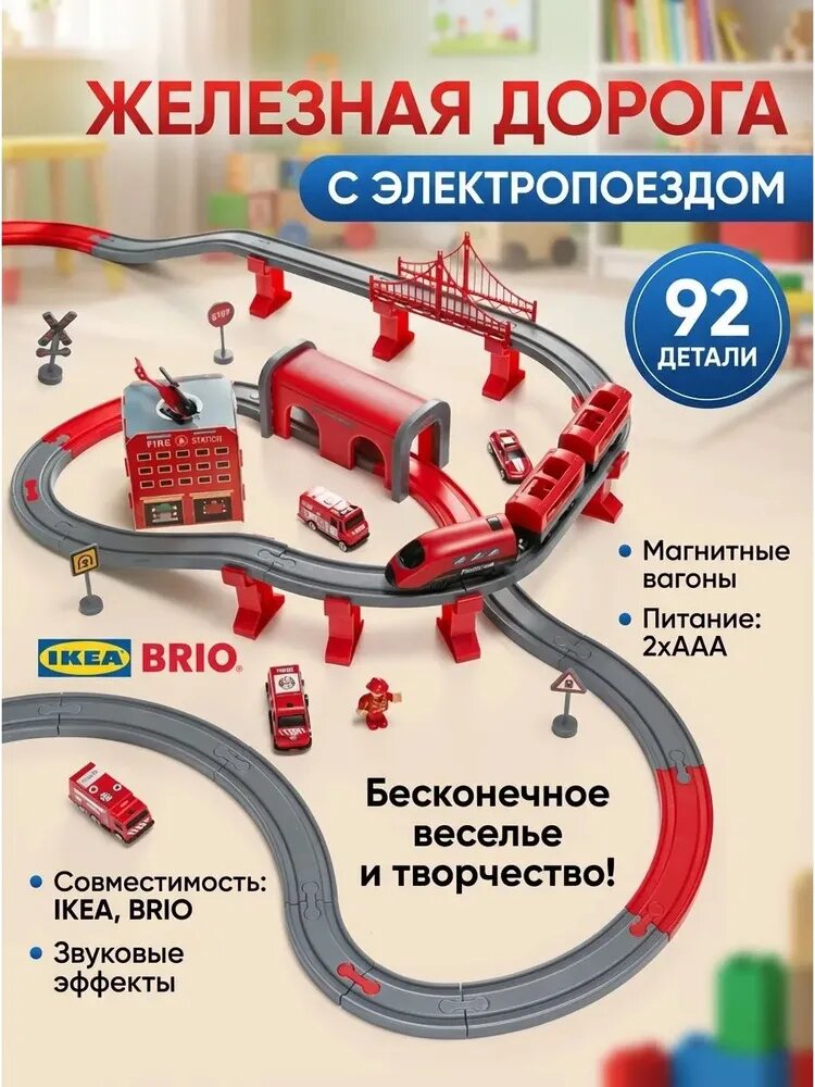 Железная дорога с электропоездом и вагонами Standart
