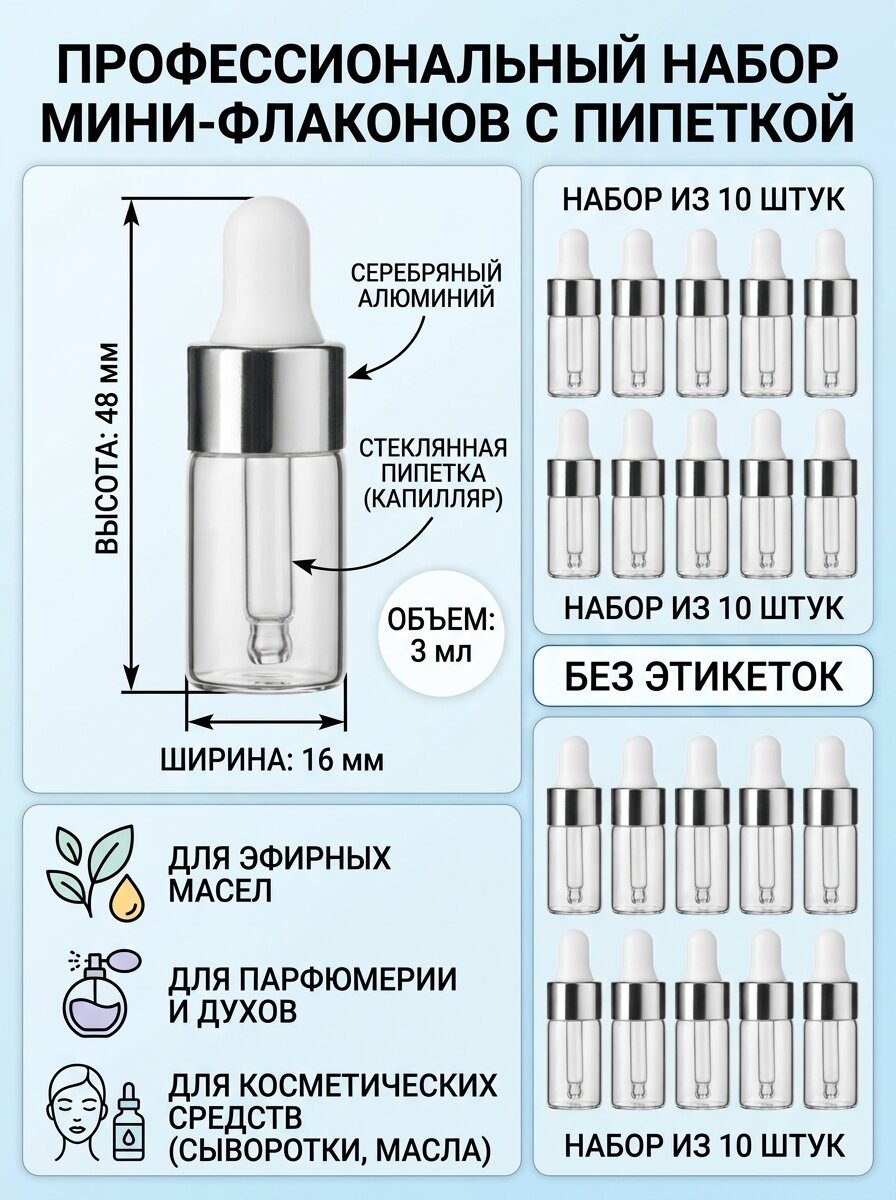 Флакон косметический "Купи-флакон", для бани и сауны, с пипеткой, 3 мл, 10шт