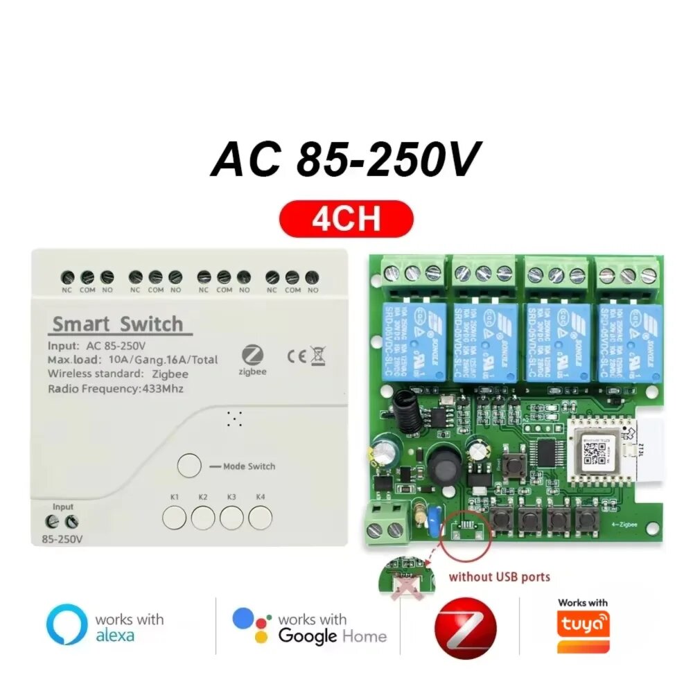 4CH Zigbee умный выключатель 85-250V
