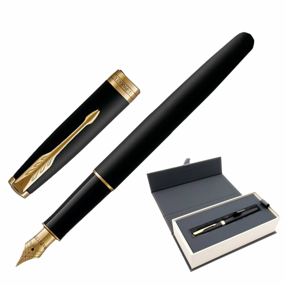 Ручка перьевая PARKER "Sonnet Core Matt Black GT", корпус черный матовый лак, позолоченные детали, черная, 1931516, 142357