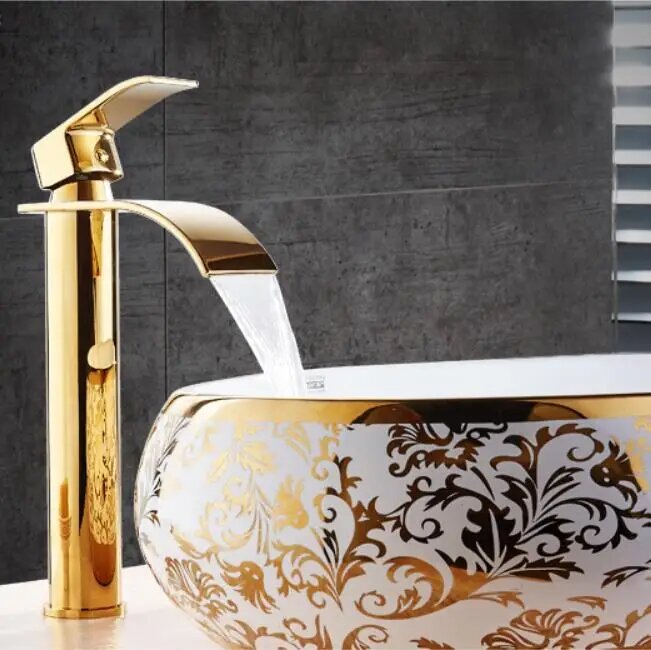 Кран для раковины Tuqiu Basin Faucet Gold Водопадный кран Бронзовый кран для ванной Кран для раковины в ванной Смесительный кран Горячий и холодный кран для раковины