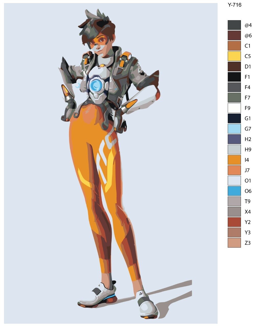 Картина по номерам Y-716 "Компьютерная игра Overwatch (овервотч). Трейсер" 40х60