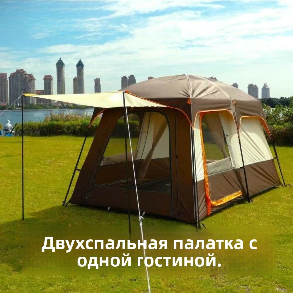 Палатка для туризма до 8 человек: большая семейная палатка с тамбуром, вентиляцией, солнцезащитой UPF30+