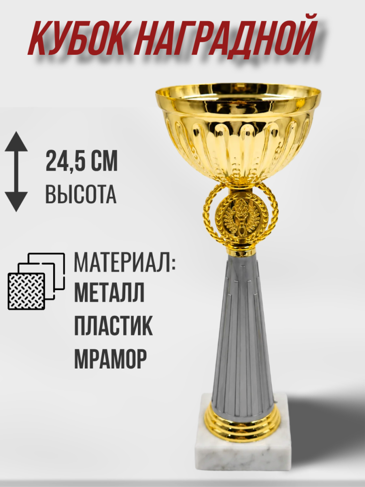 Кубок наградной серебристый (24.5 см) с эмблемодержателем 2.5 см ø 10 см