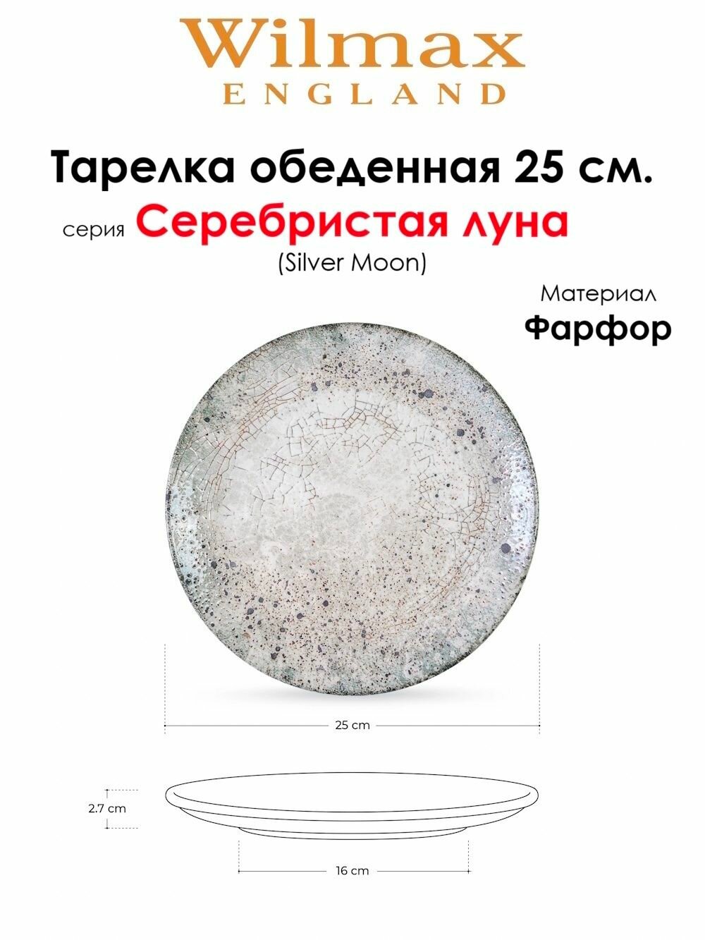 Тарелка обеденная Серебристая луна 25 см. (Silver Moon). Wilmax