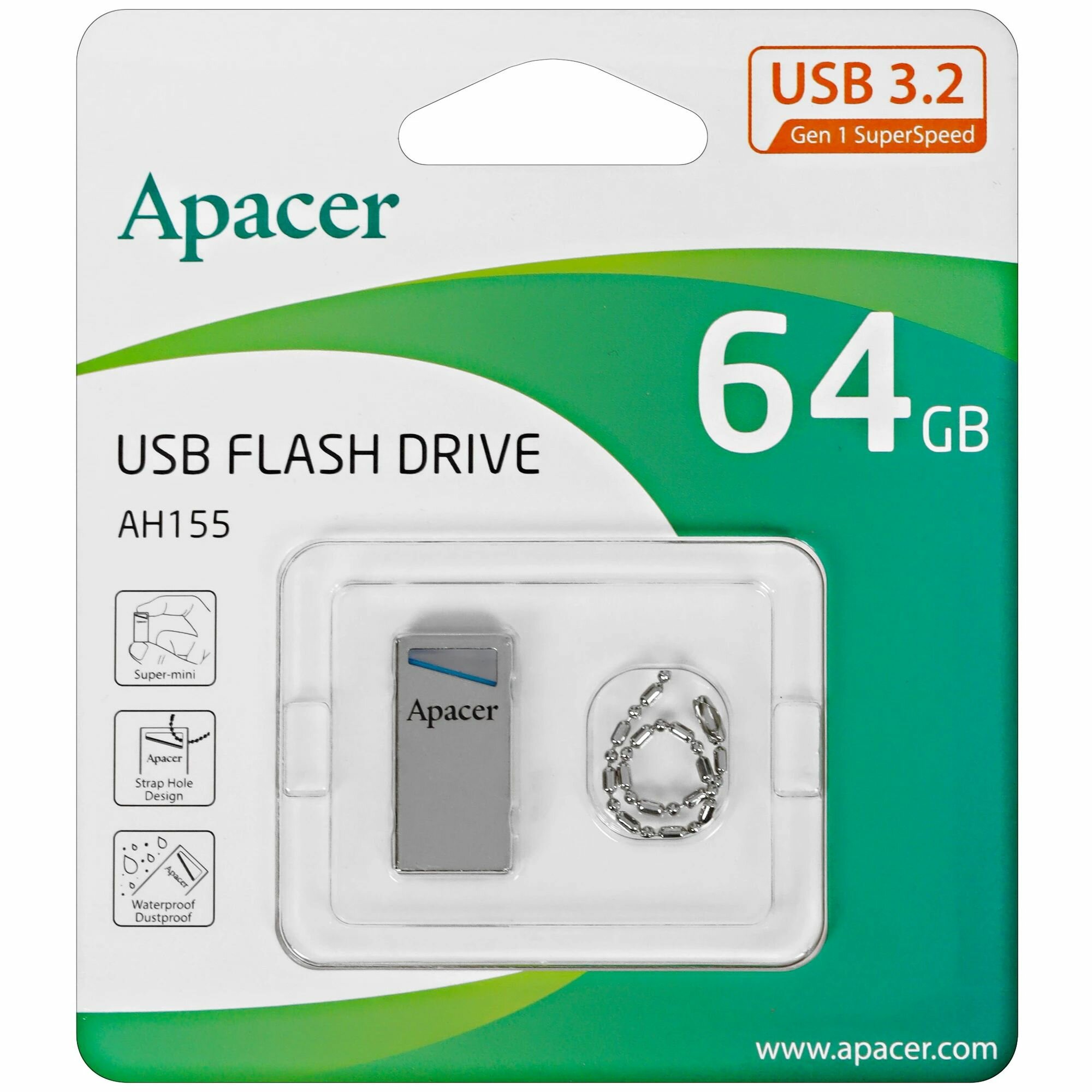 Память USB Flash 64 ГБ APACER AH155 (AP64GAH155U-1) - USB3.2, USB Type-A, чтение до - 60 МБ/с, запись до - 20 МБ/с