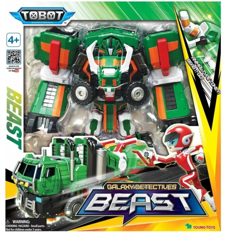 Трансформер Young Toys Tobot Galaxy detectives Beast Тобот Детективы Галактики Биг Бист 301095, белый/зеленый