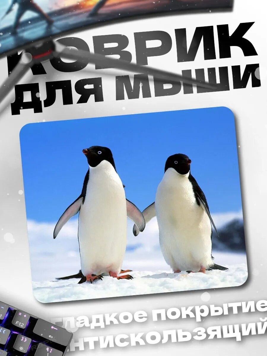 Коврик для мыши Два пингвина держатся за руки