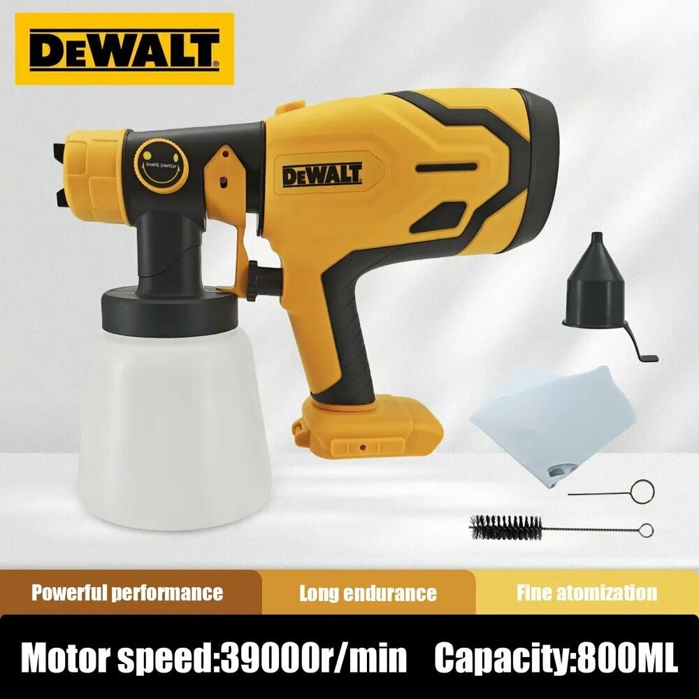 Аккумуляторный краскопульт DEWALT SHAPESWITCH, 800 мл, 39000 об/мин, медная форсунка, регулировка распыления, только инструмент