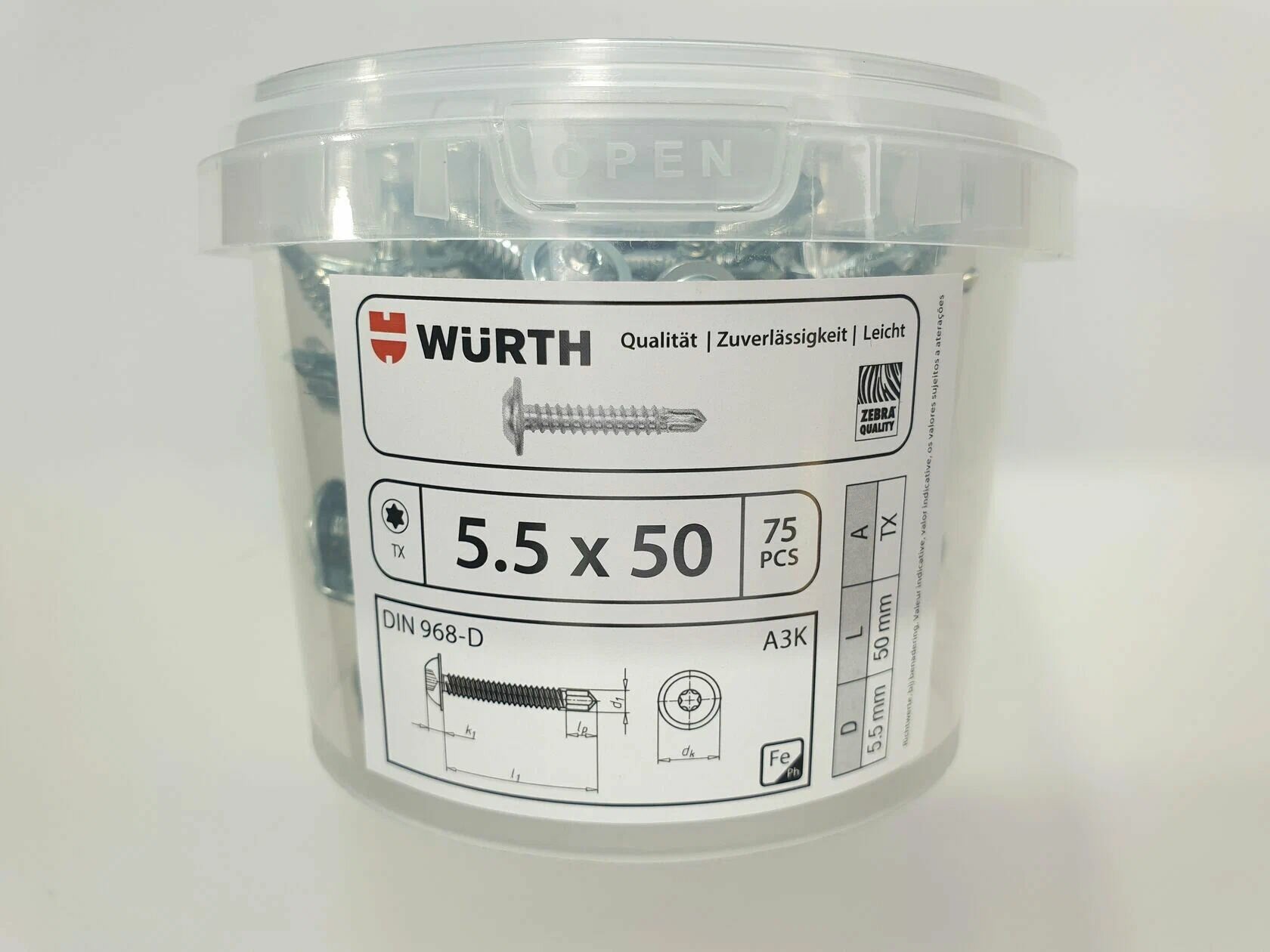 Саморез по металлу DIN 968-D 5.5x50 (75 pcs) WURTH, Германия