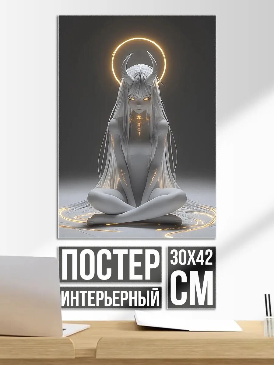 Плакат постер Белая демоница с нимбом