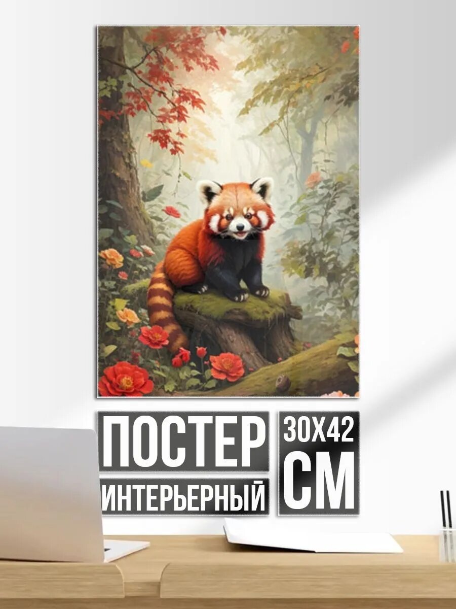 Постер на стену Красная панда в лесу
