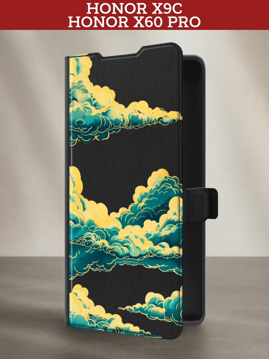 Чехол-книжка на Honor X9C/Honor X60 Pro / Хонор Х9С/Хонор Х60 Про с принтом Облака и космос, черный