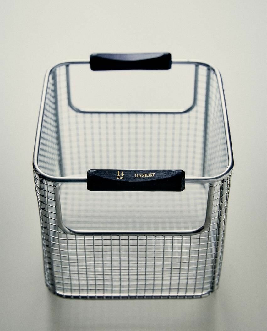 Корзина ZARA HOME 2271/041/811 - металлическая, с боковыми ручками, 1 шт, 14 x 14 x 15 см, цвет серебристый