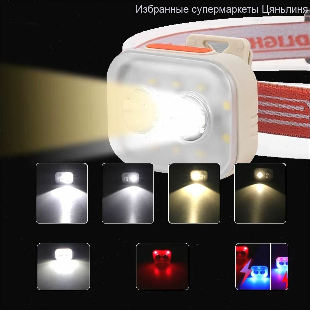 Фонарь налобный аккумуляторный, LED фонарик сенсорный на голову, козырек кепки, Type-C зарядка