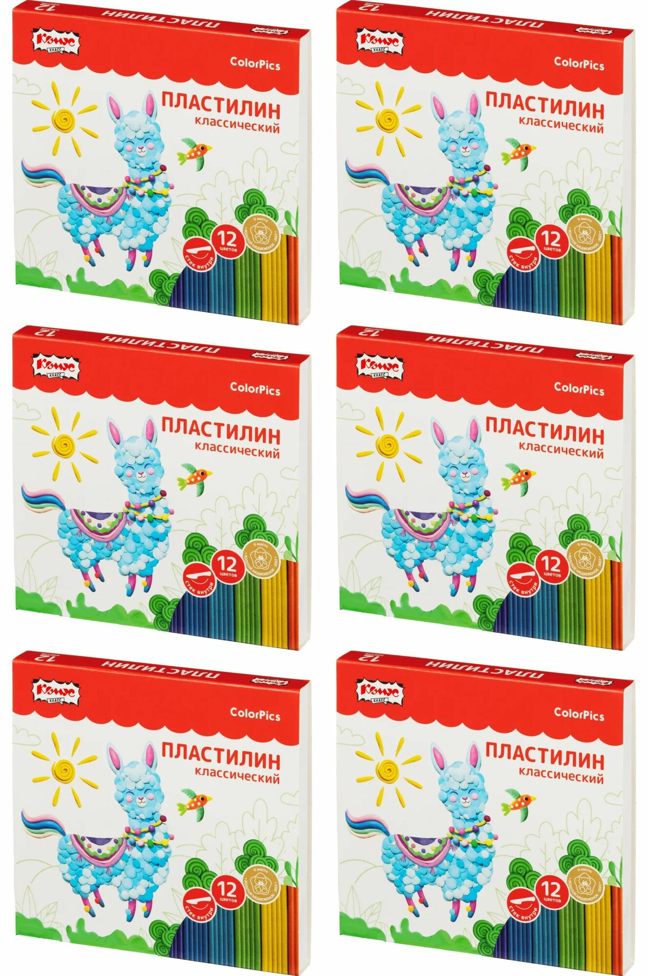 Комус Класс Пластилин классический со стеком ColorPics, 12 цвета, 240 г, 6 уп
