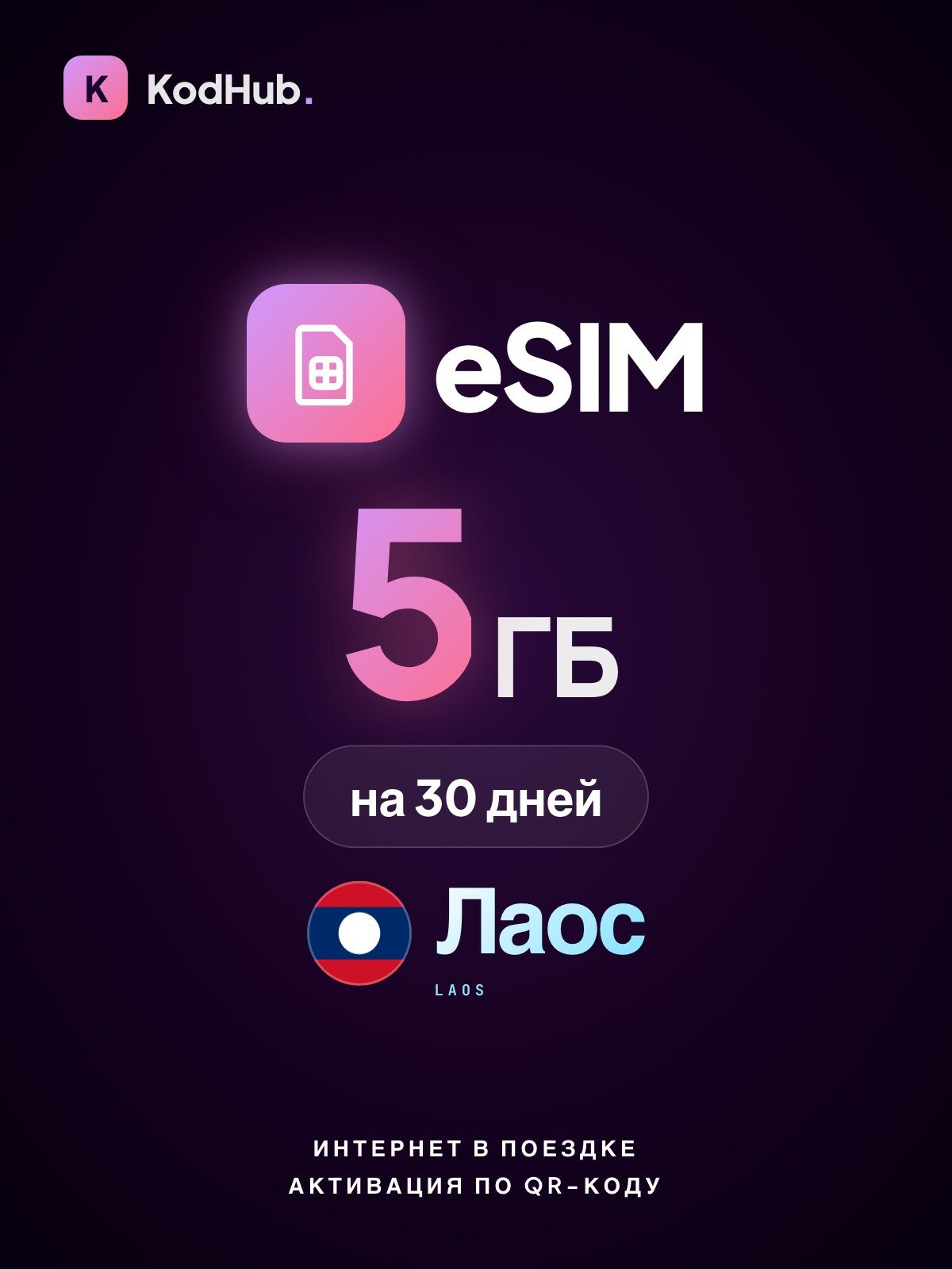 Туристическая eSIM Лаос 5 ГБ на 30 дней | интернет в поездке, связь за границей | QR-код активации