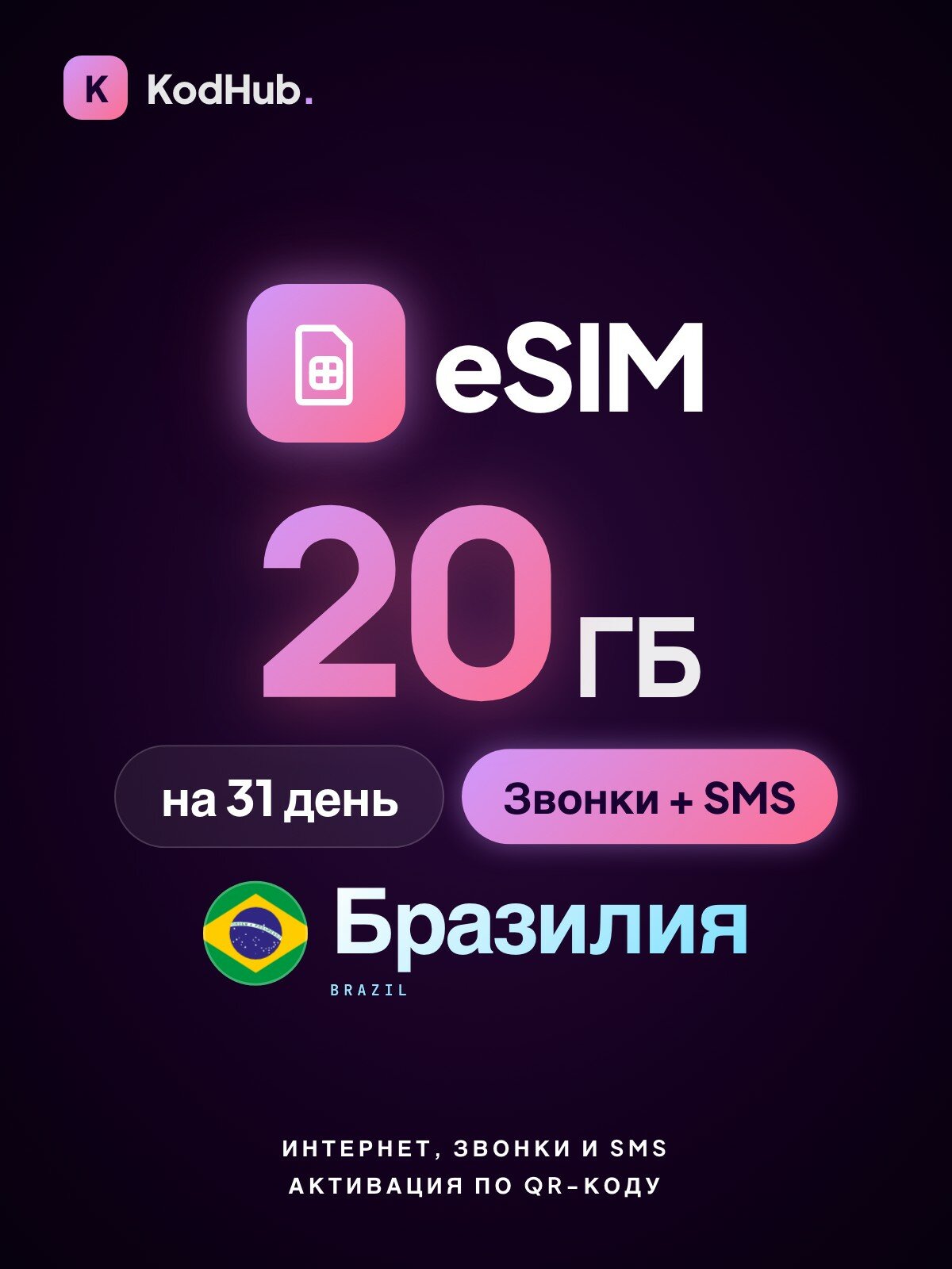 Туристическая eSIM Бразилия 20 ГБ + звонки + SMS на 31 день | связь в поездке без роуминга