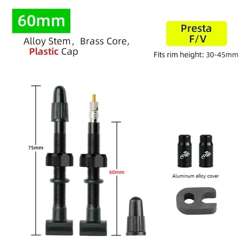 Клапаны Deemount 45 60 80 мм для бескамерных шин Черный, 2pc60mm black