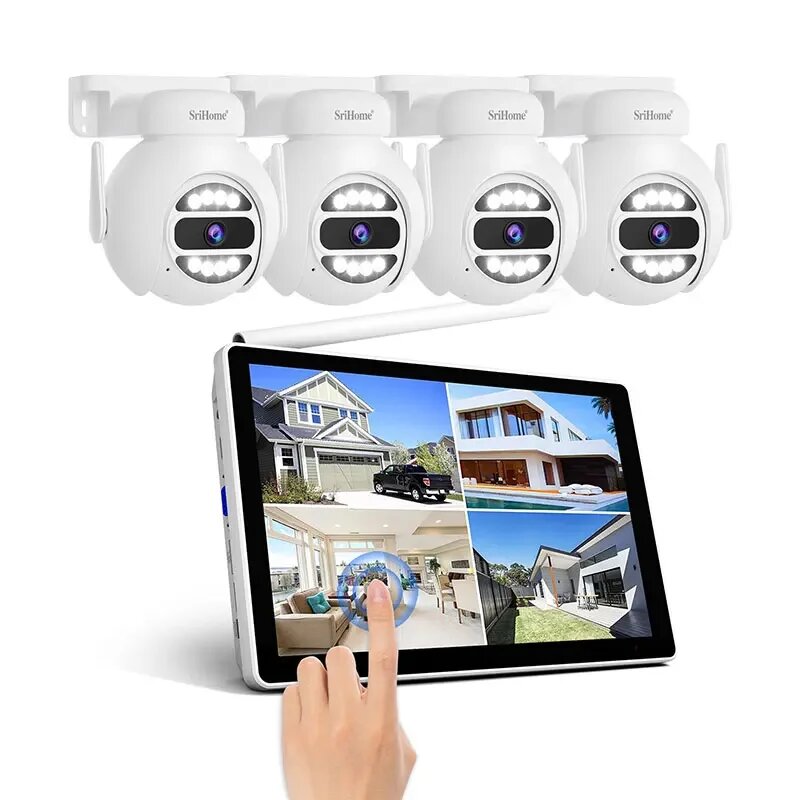Комплект беспроводного WIFI NVR Srihome NVS010 с 5-мегапиксельной камерой IP-купола с панорамикой и поворотом, сенсорным экраном и 10-дюймовым IPS-экраном для домашней безопасности CCTV-монитора