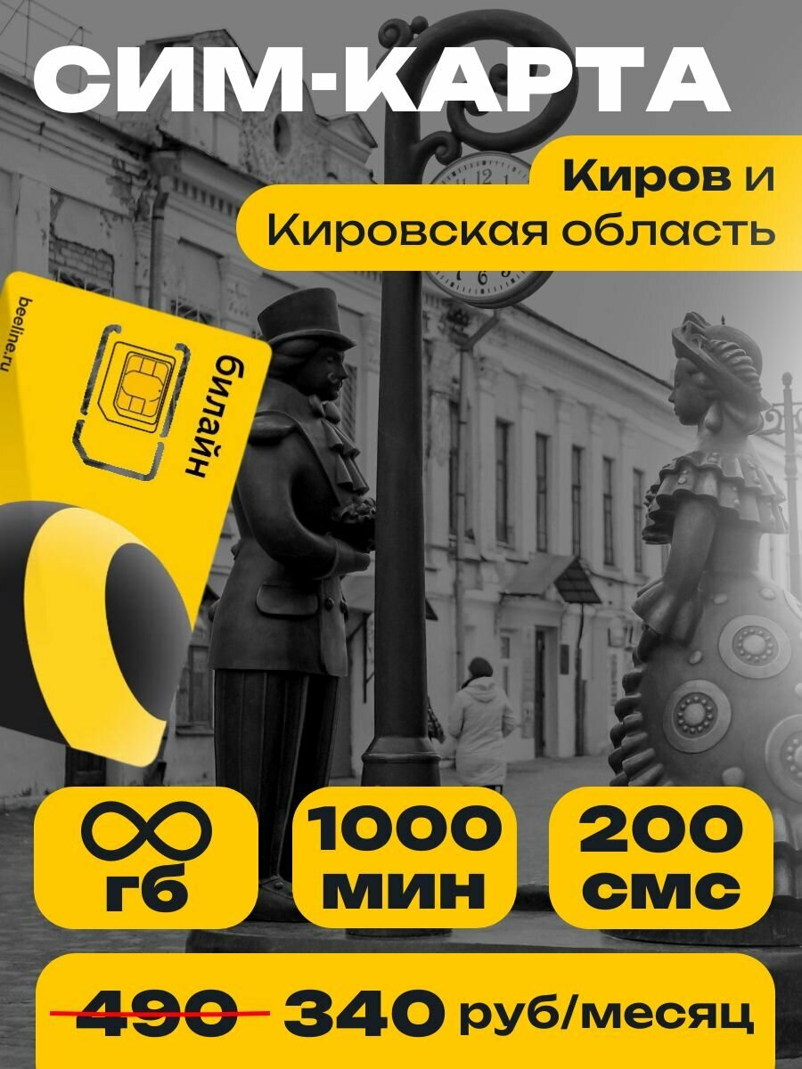 Сим-карта Билайн тариф Эксклюзивный Плюс Кировская область Безлимитный интернет и 1000 минут за 340 руб.